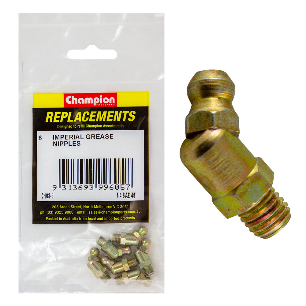Champion 1/4in UNF (SAE) 45Deg. Grease Nipple - 100pk