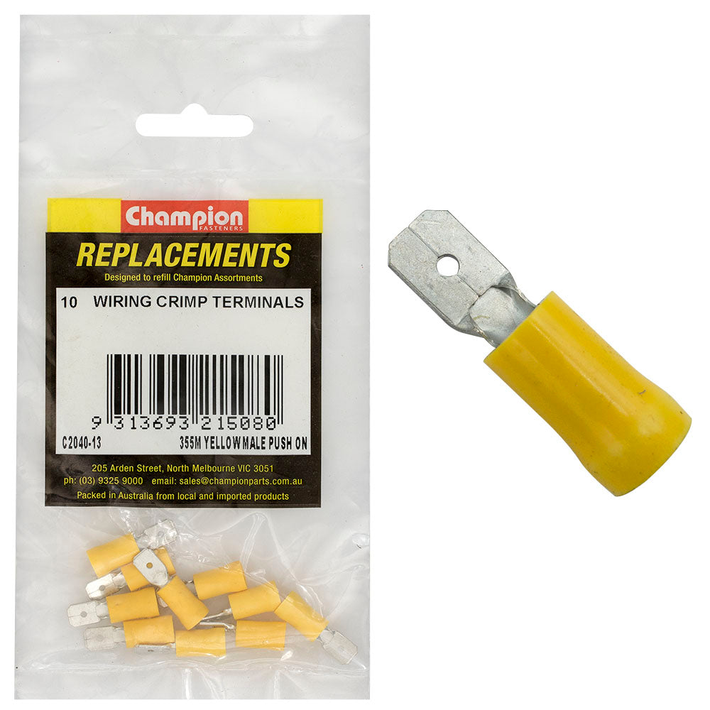 Champion Yellow Male Push-On Spade Terminal -10Pk